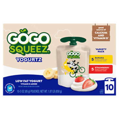 Materne GoGo Squeez Strawberry and Banana Low Fat Yogurt on the Go Variety Pack, 3 oz, 10 count ...