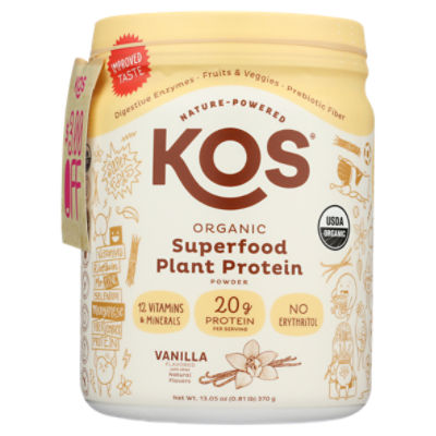KOS Organic Vanilla Flavored Superfood Plant Protein Powder, 13.05 oz ...