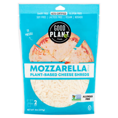 Good Planet Foods Mozzarella Style Plant-Based Cheese Shreds, 8 oz
