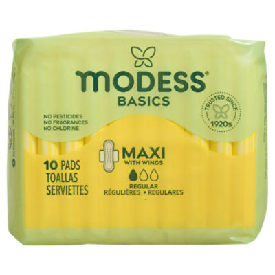 Modess Basics Maxi with Wings Regular Pads, 10 count