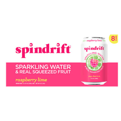 Spindrift Raspberry Lime Unsweetened Sparkling Water & Real Squeezed Fruit, 12 fl oz, 8 count ...