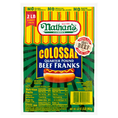 Nathan's Famous Colossal Quarter Pound Beef Franks Family Pack, 32 oz ...