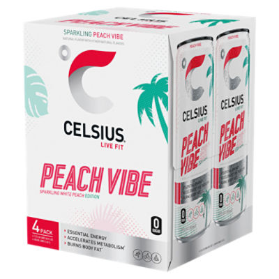 CELSIUS Sparkling Peach Vibe, Functional Essential Energy Drink 12 Fl ...