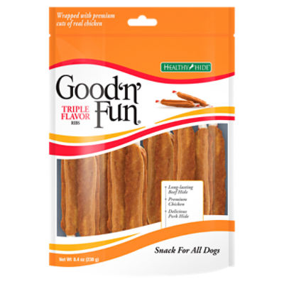 Healthy Hide Good 'n' Fun Triple Flavor Ribs Snack for All Dogs, 8.4 oz ...